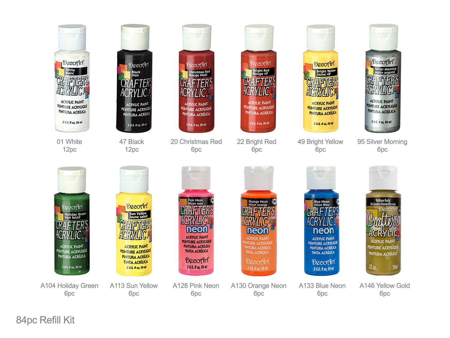 Crafters Acrylic Paint: 12 Best-Selling Colors Refill Kit 2oz 84-Bottl ...