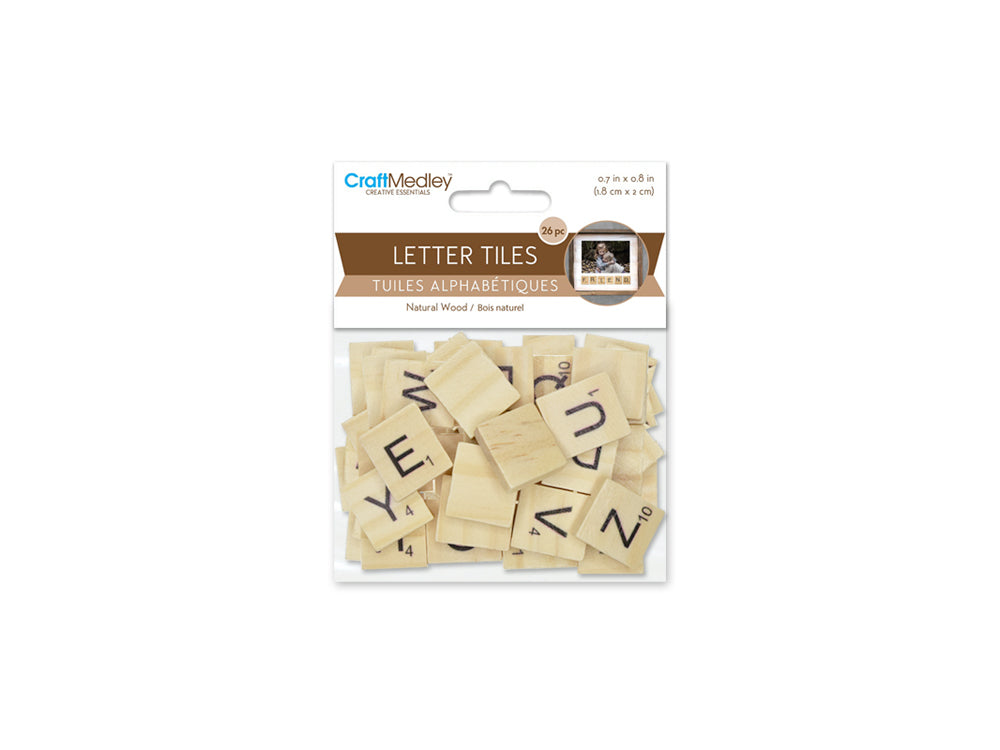 Wooden Letter Tiles A-Z 26pc Natural 1.8x2cm– Dollareh.ca